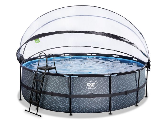 EXIT Stone Ø 488 x 122 cm Pool mit Sandfilterpumpe und Abdeckung